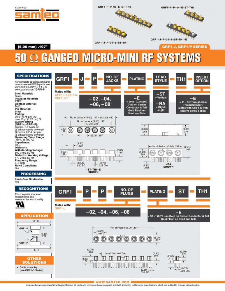 Samtec GRF1 series technical document page 1