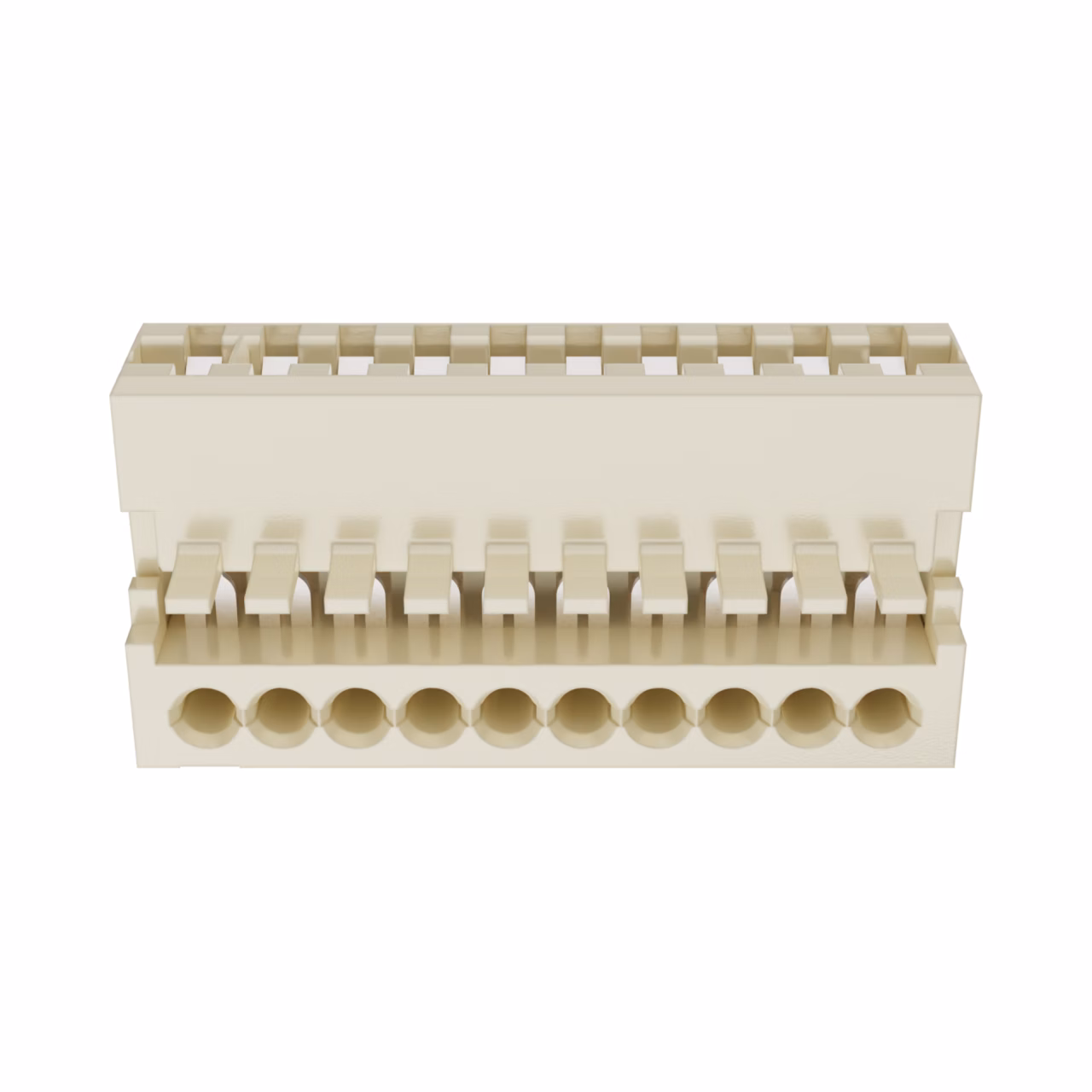 Appli-Mate RAST 2.5 Connector, 2.50mm Pitch, Female, 10 Circuits, Positions E, F, G, H, I, J, K, A, B, and C Removed, Polarizing Rib Between 1/2, Locking Pips, Slotted Endwalls, Brown Color Stripe, Tin Plating for sale