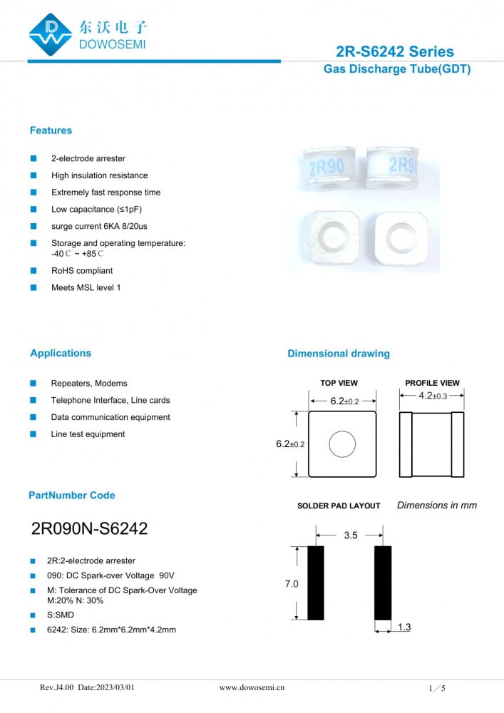 DOWO 2R-S6242 GDT datasheet page 1