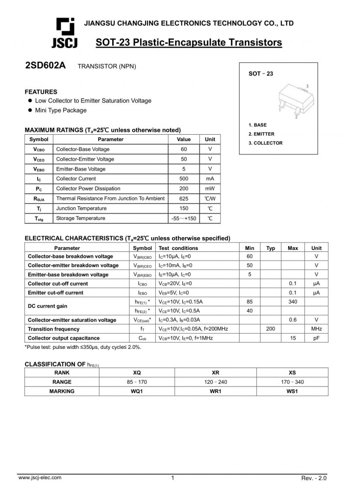 2SD602A datasheet page 1