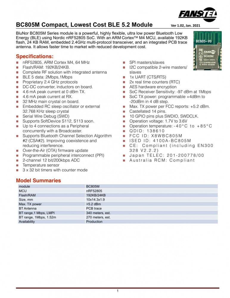 BC805M technical document page 1