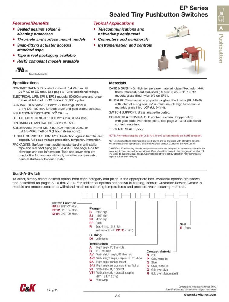 C&K EP Series datasheet page 1