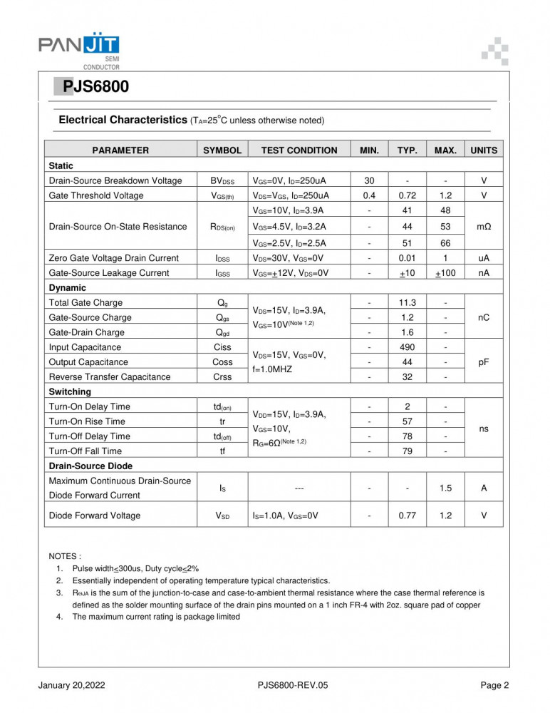 PJS6800 datasheet page 2