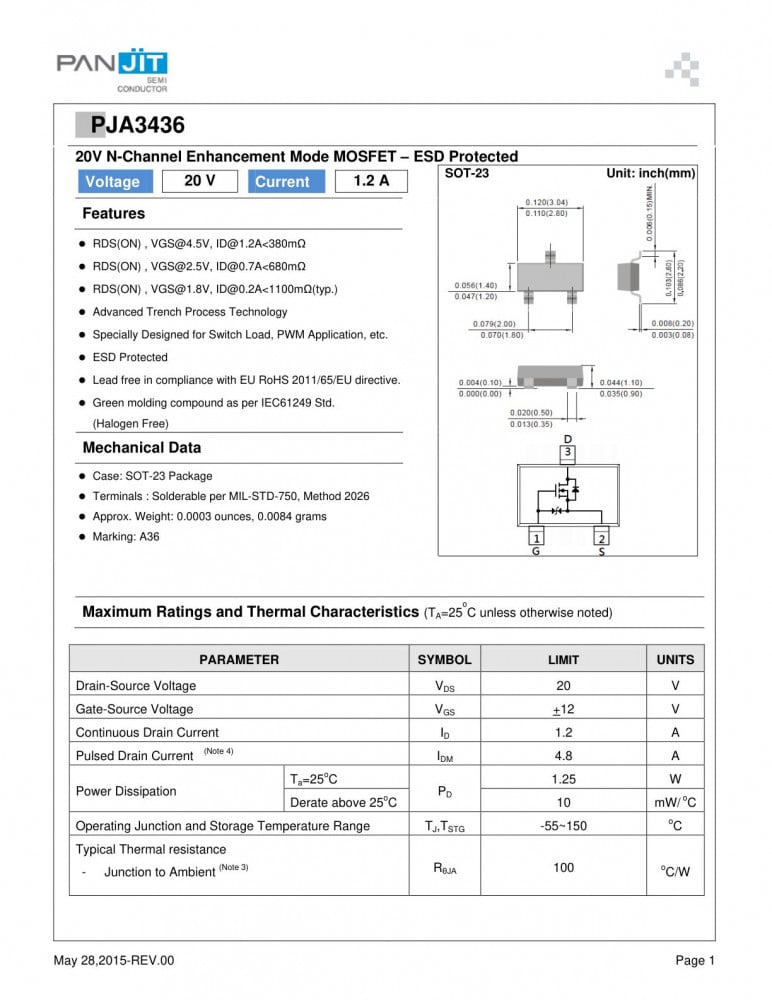 PJA3436 datasheet page 1