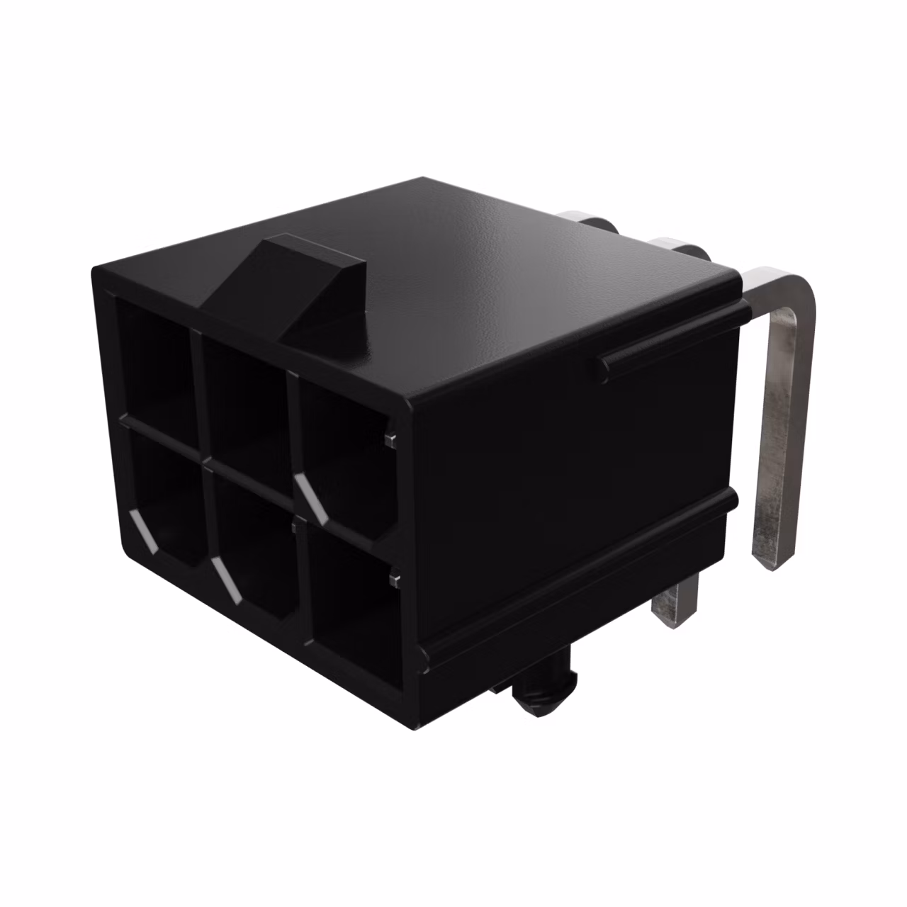 Mini-Fit Jr. First Mate / Last Break Header, 4.20mm Pitch, Dual Row, Right-Angle, 6 Circuits, Nylon 6/6 94V-0, Black, Matte Tin (Sn) Plating, with Mounting Pegs, Tray for sale