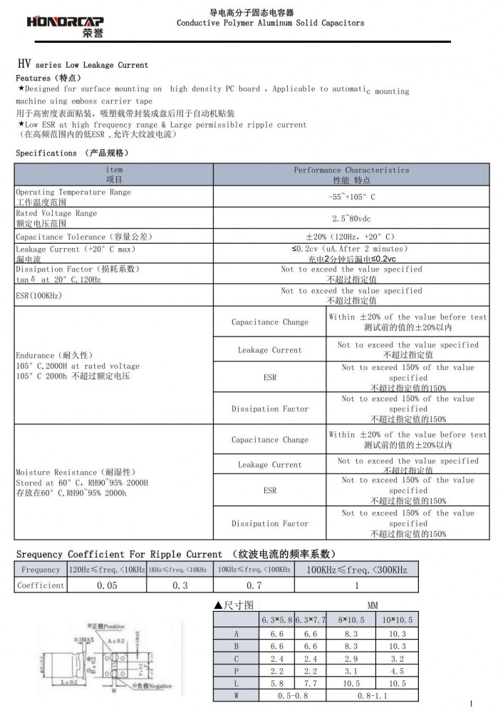 Honor Elec HV series datasheet page 1