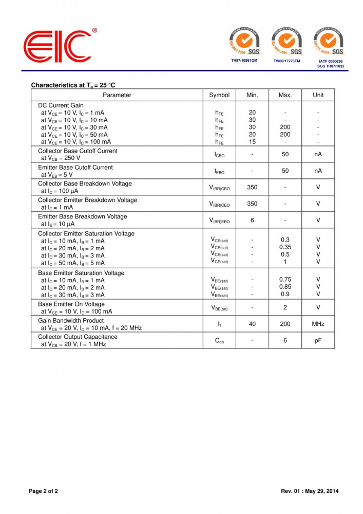 MMBT6517BEC datasheet page 2