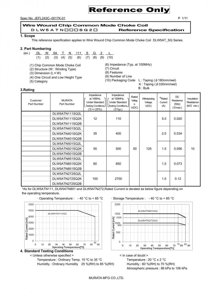 DLW5ATN272SQ2L specification page 1