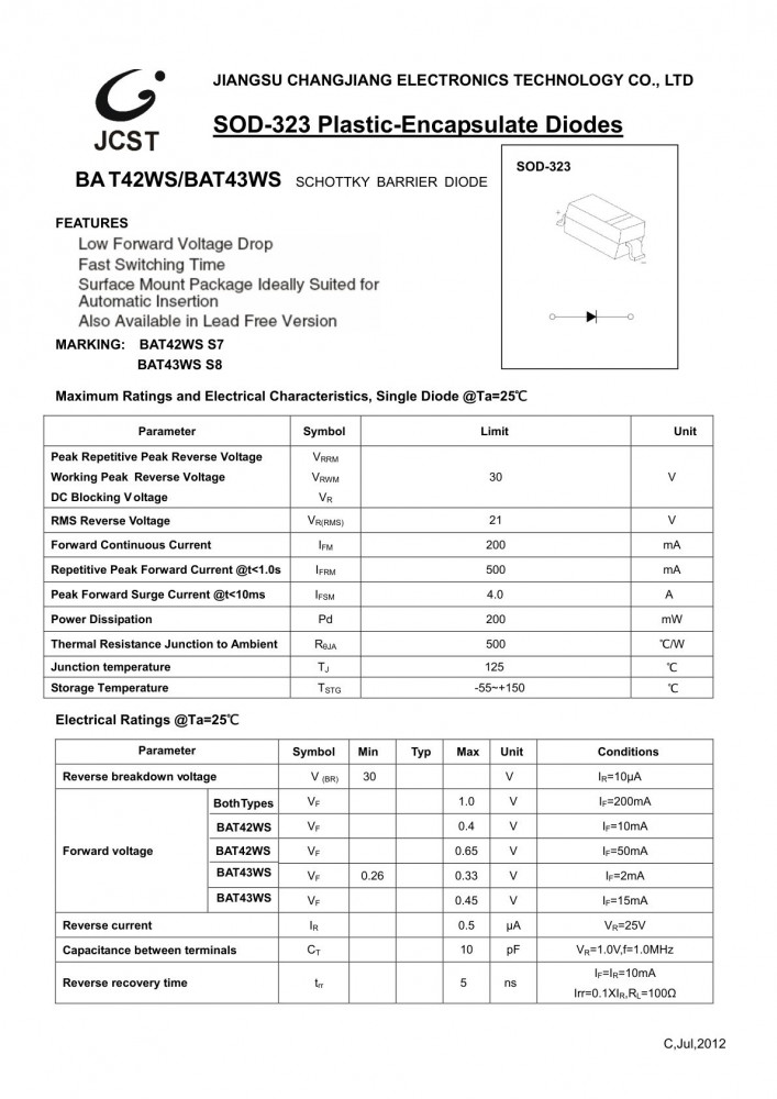 BAT43WS S8 datasheet page 1