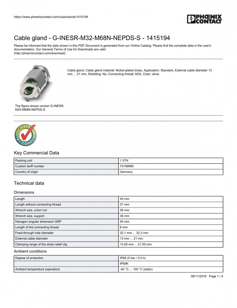 Phoenix Contact 1415194 product document page 1