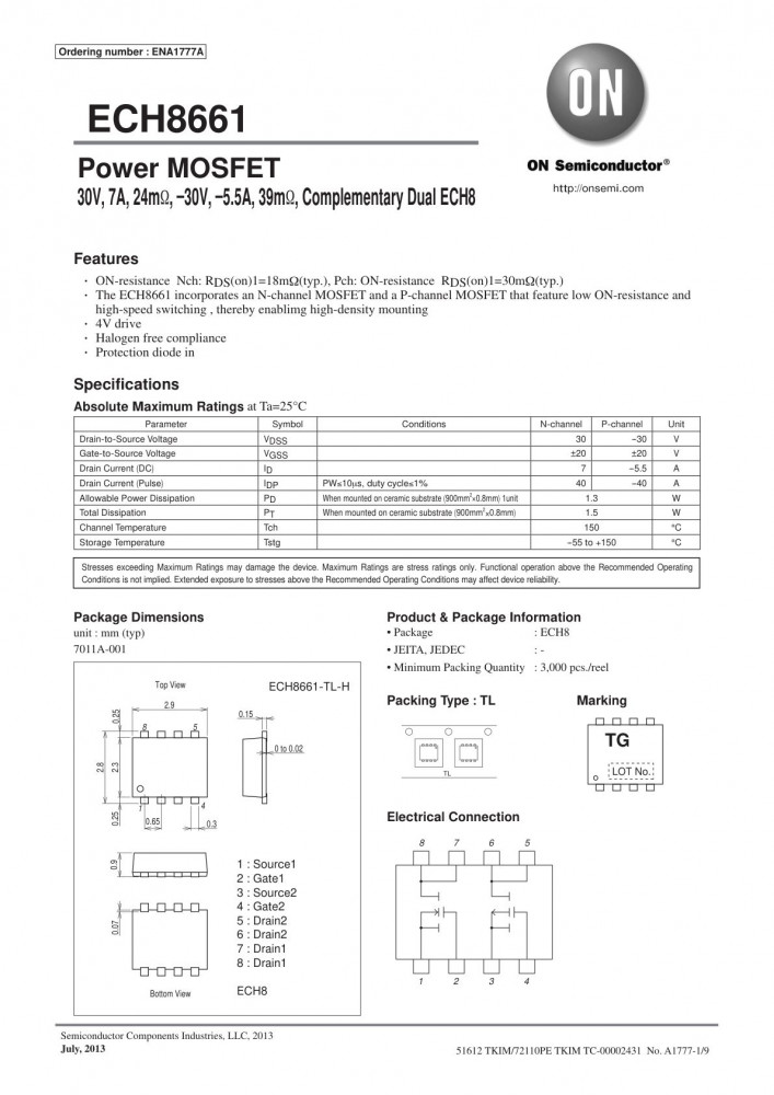 ECH8661 datasheet page 1