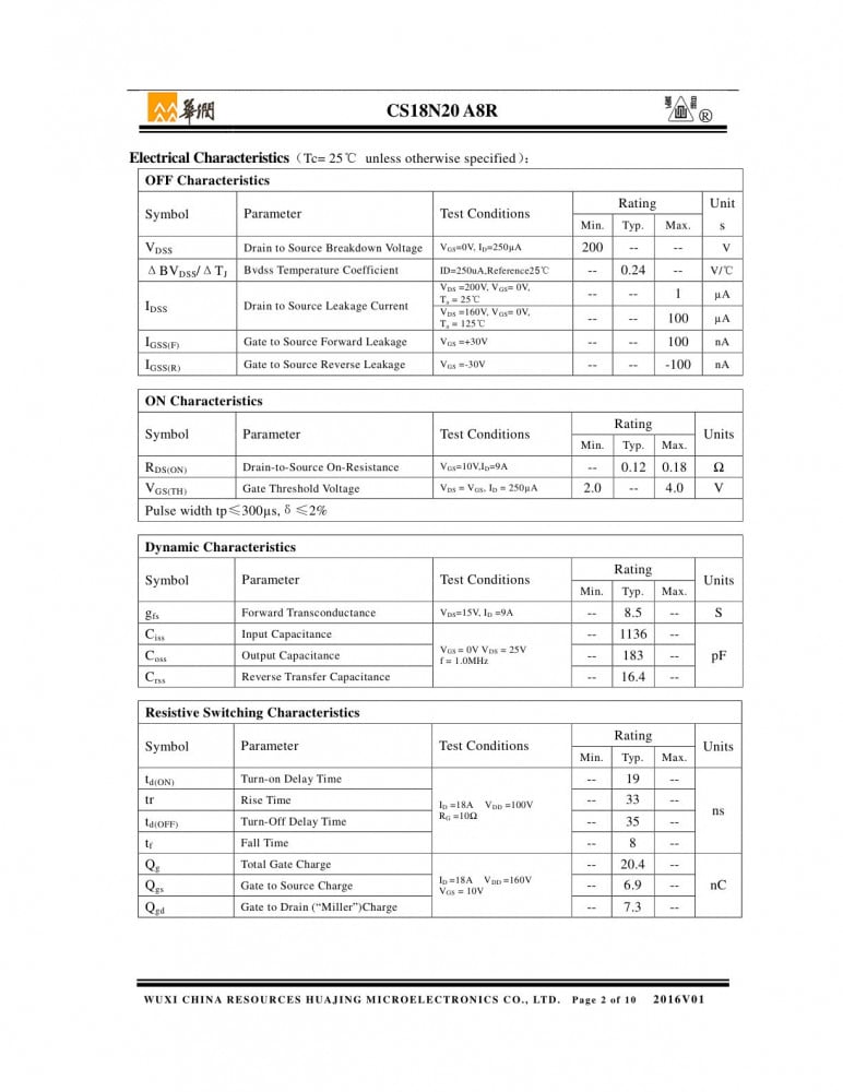 CS18N20A8R datasheet page 2