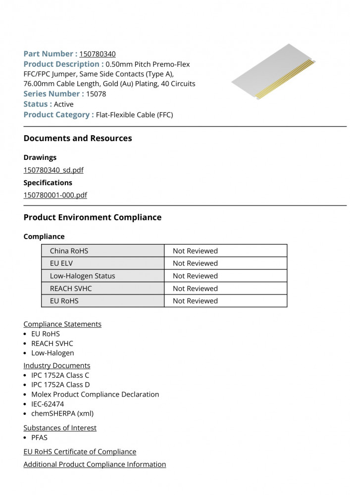 MOLEX product specification document, page 1