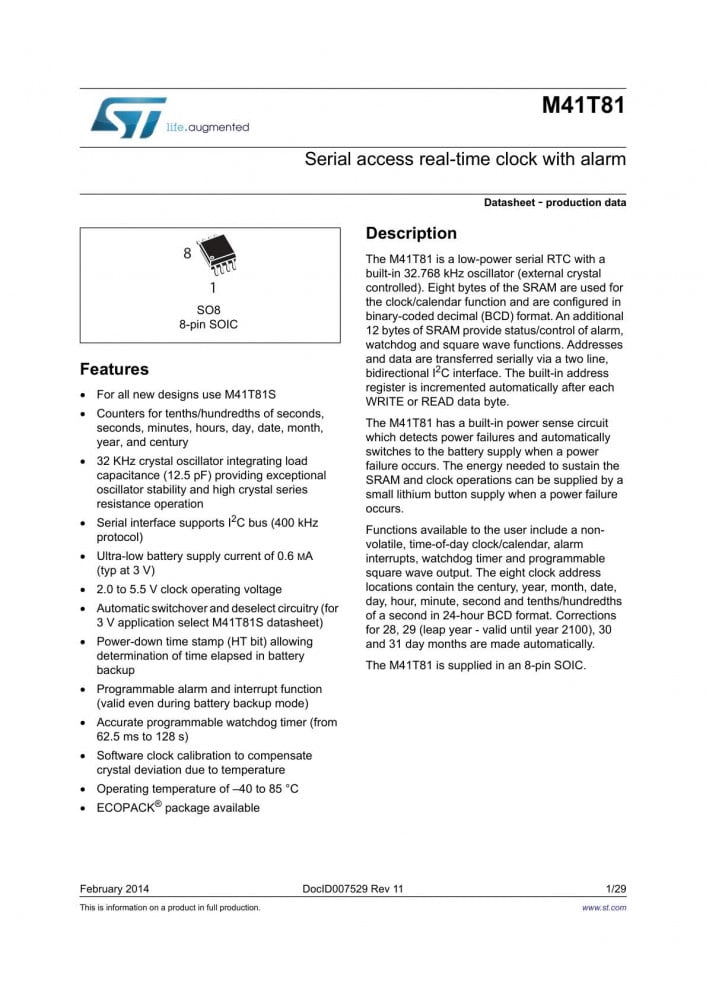 M41T81M6F datasheet page 1