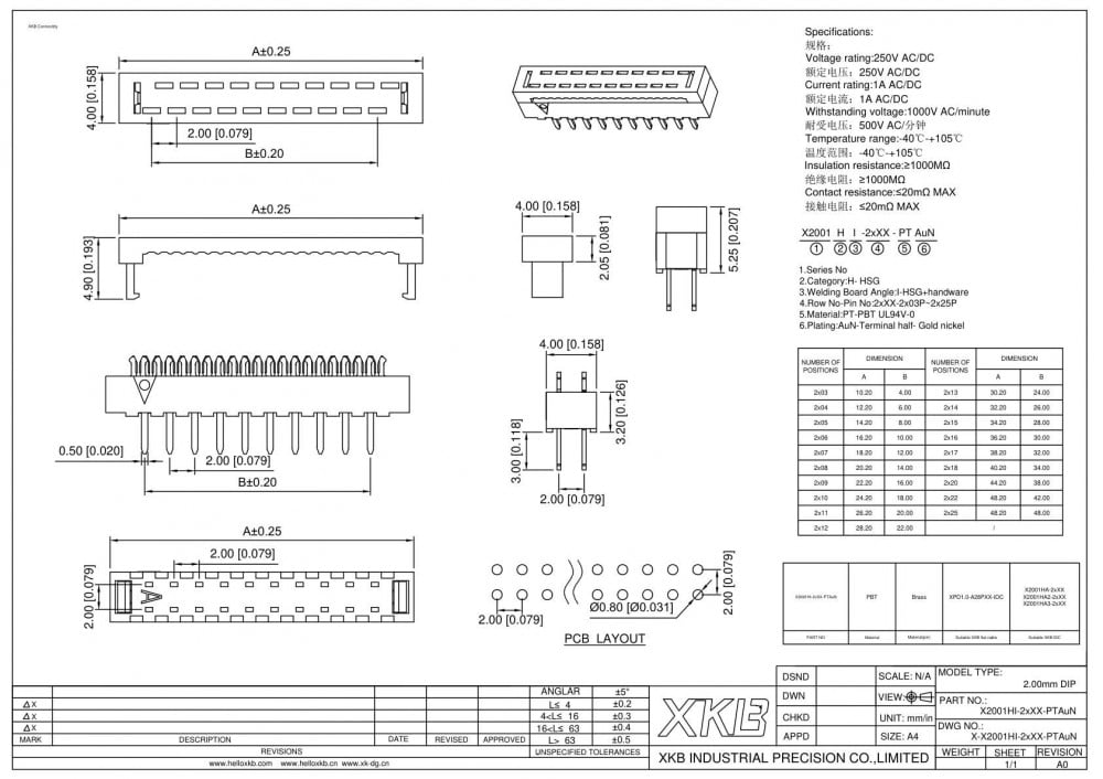 X2001HI-2x05-PTAUN technical drawing page 1