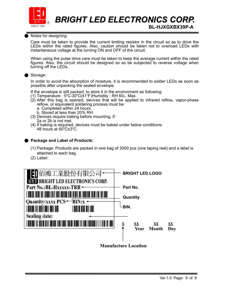 BL-HJXGXBX39P-A datasheet page 9