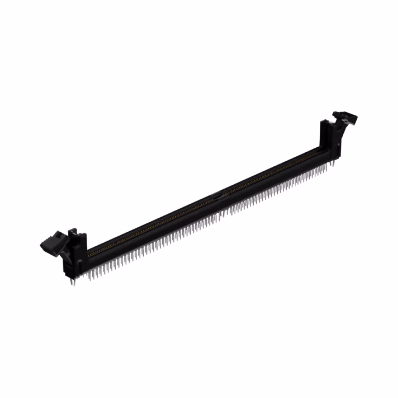 DDR4 DIMM Socket, Vertical Through-Hole, 0.76µm Gold Plating, 288 Circuits, PCB Thickness 2.36mm, Tail Length 3.18mm, Black Housing, Black  Latch for sale