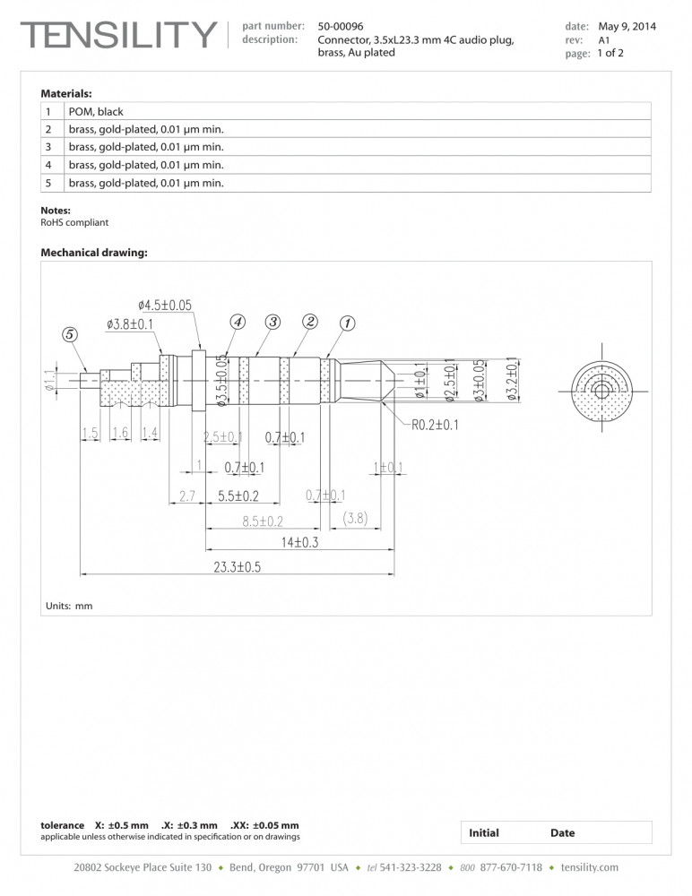 Tensility International 50-00096 specification page 1