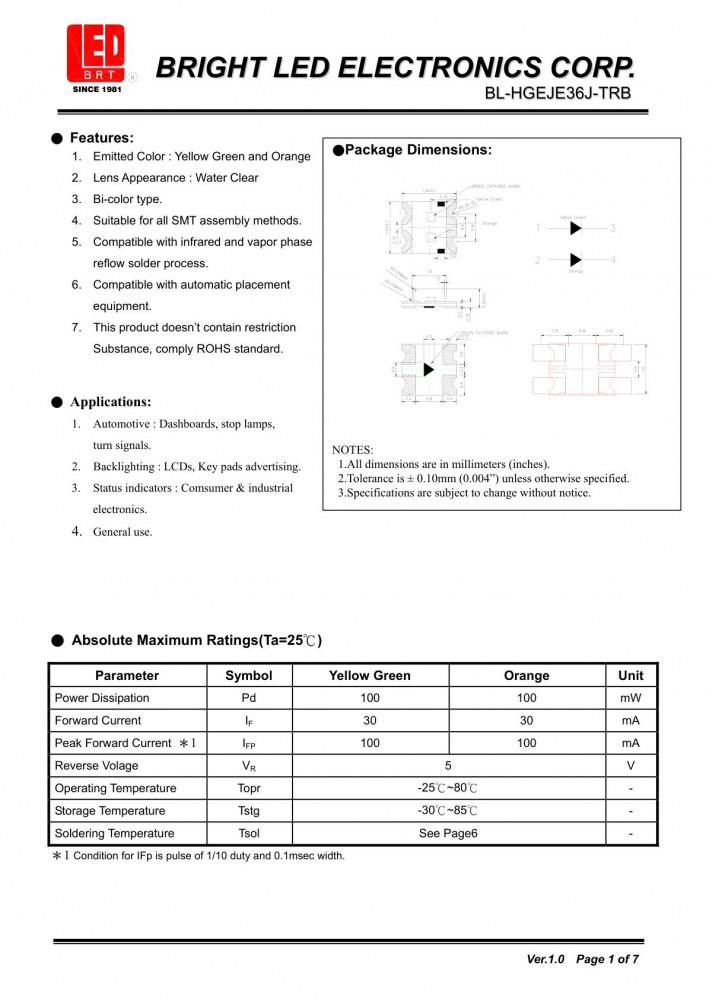 BL-HGEJE36J-TRB datasheet page 1