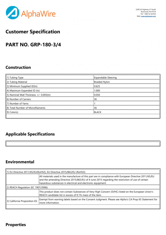 Alpha Wire G1803/4 BK007 technical document page 1