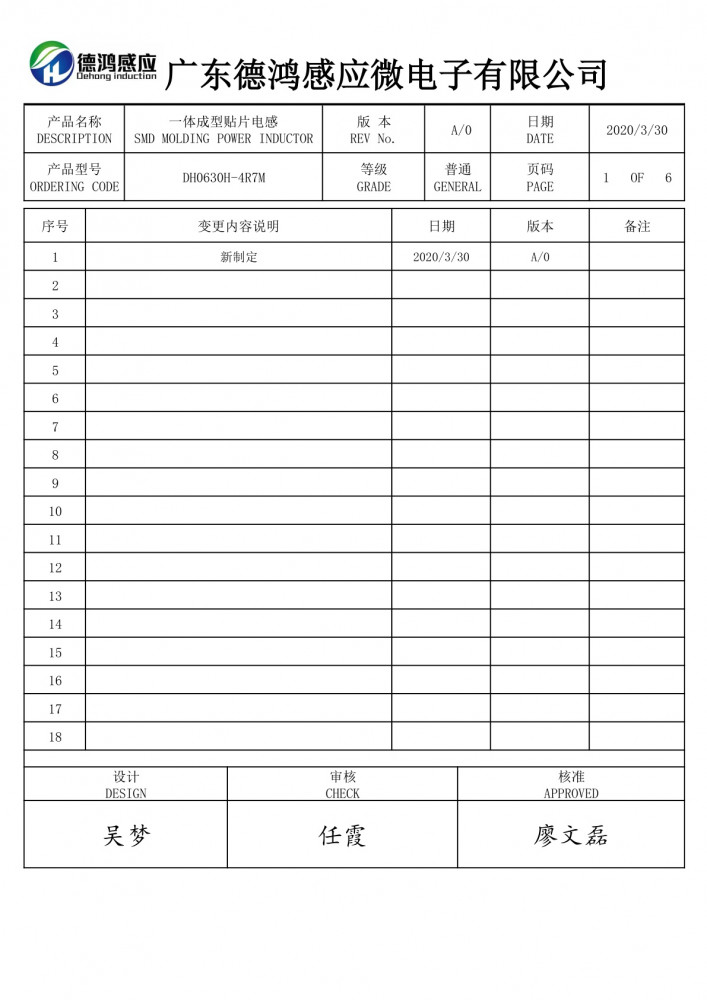 DH0630H-4R7M approval document page 2