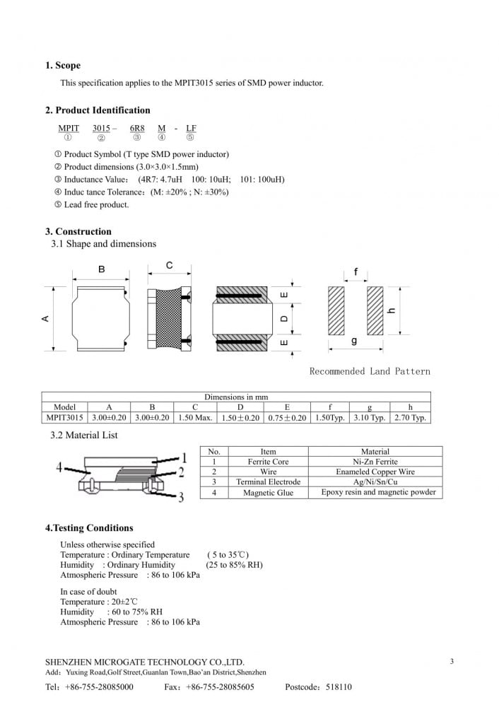 MPIT3015 specification document, page 4