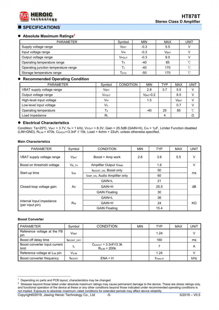 HT878T datasheet page 5