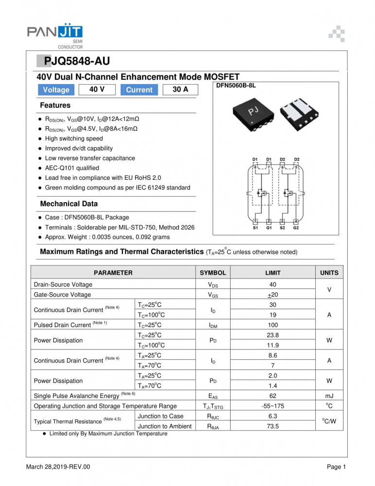 PJQ5848-AU datasheet page 1