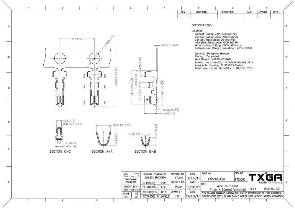 TXGA FT15003-F2H technical document page 1