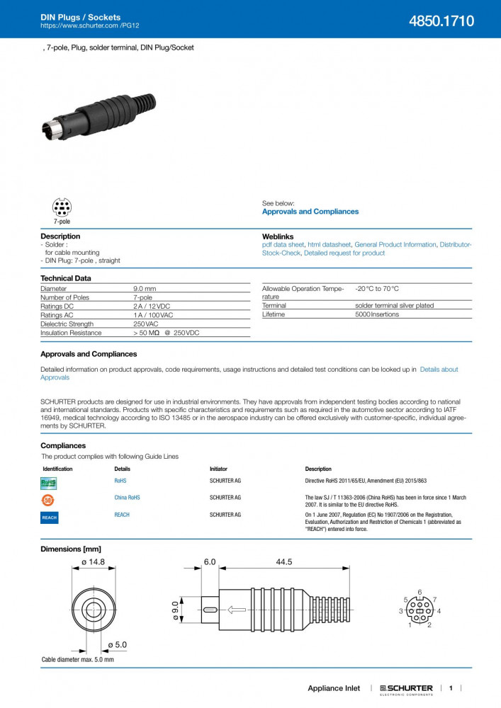 SCHURTER 4850.1810 technical document page 1