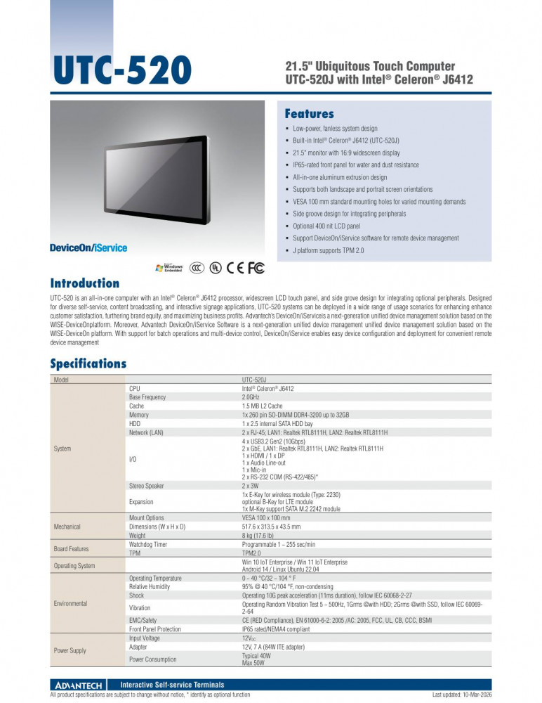 UTC-520J technical document page 1