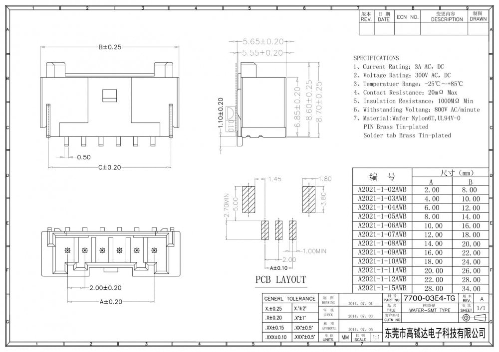 7700-03E4-TG specification document page 2