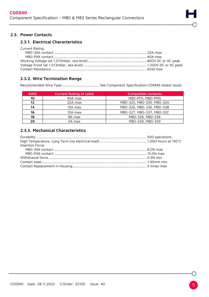 Harwin Datamate specification page 5