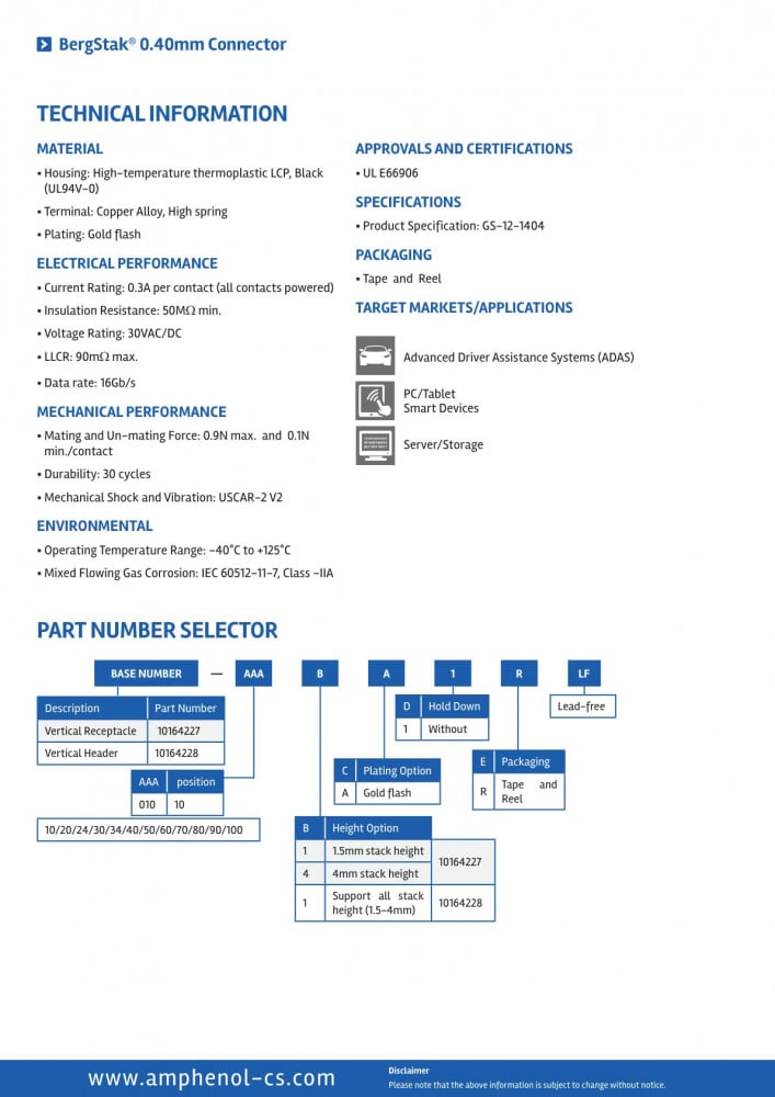Amphenol BergStak 0.40 mm connector document page 2