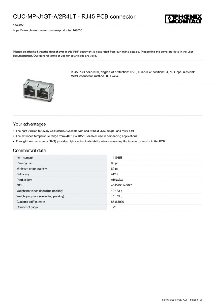 Phoenix Contact 1149858 technical document page 1