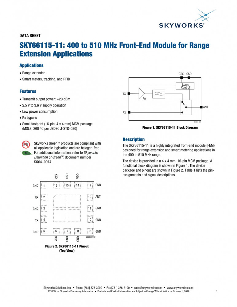SKY66115-11 datasheet page 1