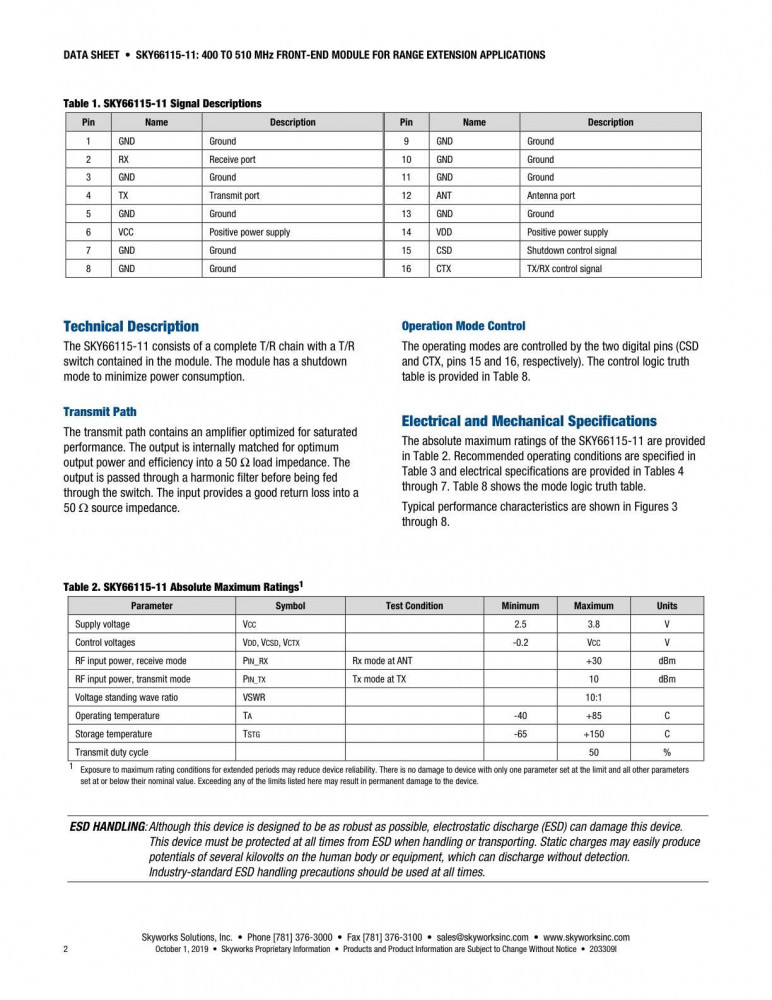 SKY66115-11 datasheet page 2