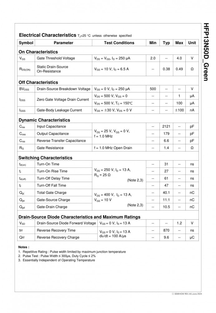 HFP13N50D datasheet page 2