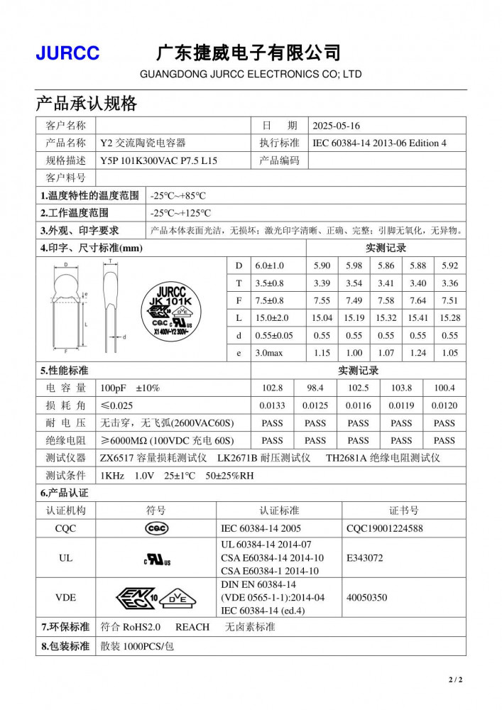 JW101K300VACP7.5 product approval document page 2