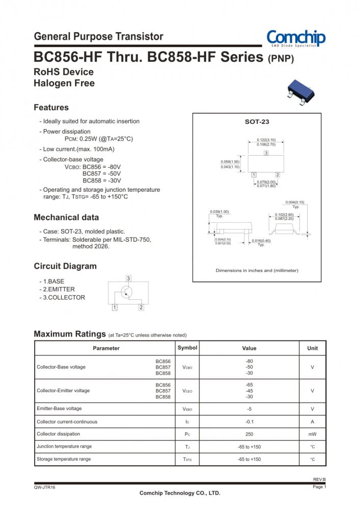 BC857A-HF datasheet page 1