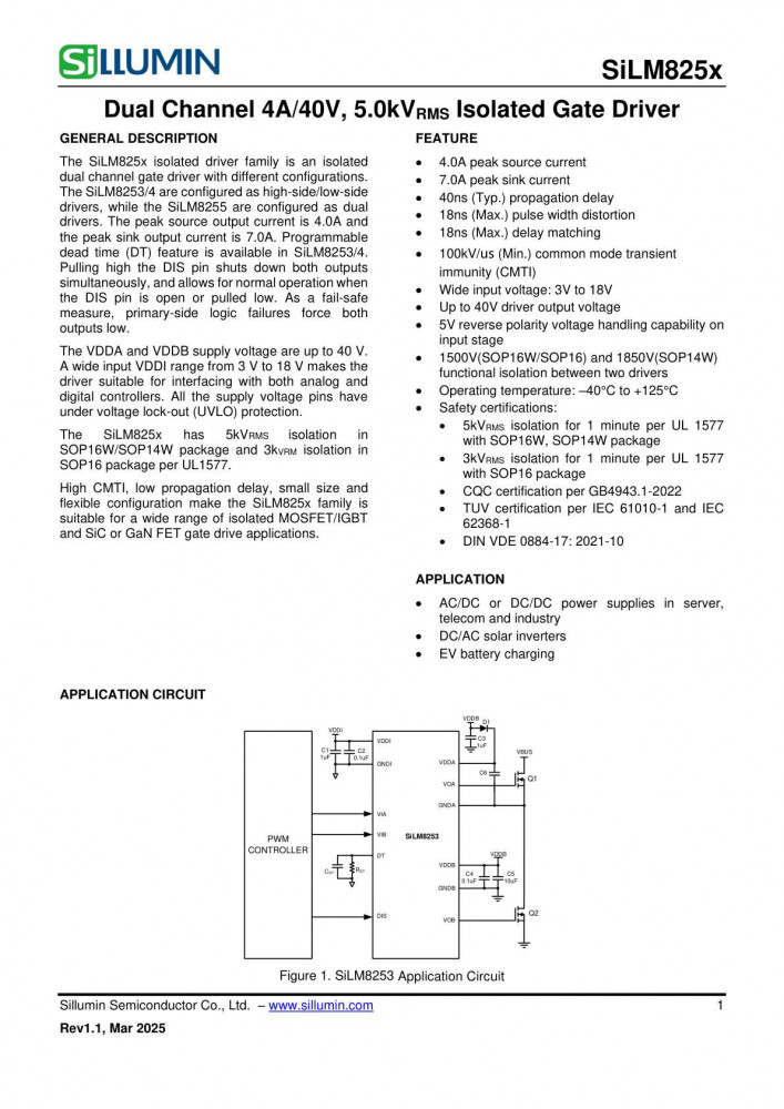 SiLM825x datasheet page 1