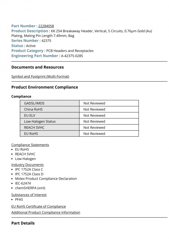 MOLEX 22284058 product document, page 1