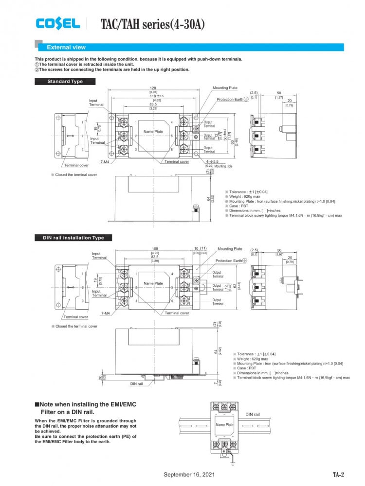 COSEL TAC/TAH series datasheet page 2