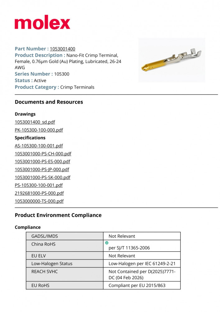 MOLEX Nano-Fit product specification page 1