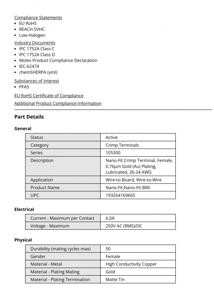 MOLEX Nano-Fit product specification page 2