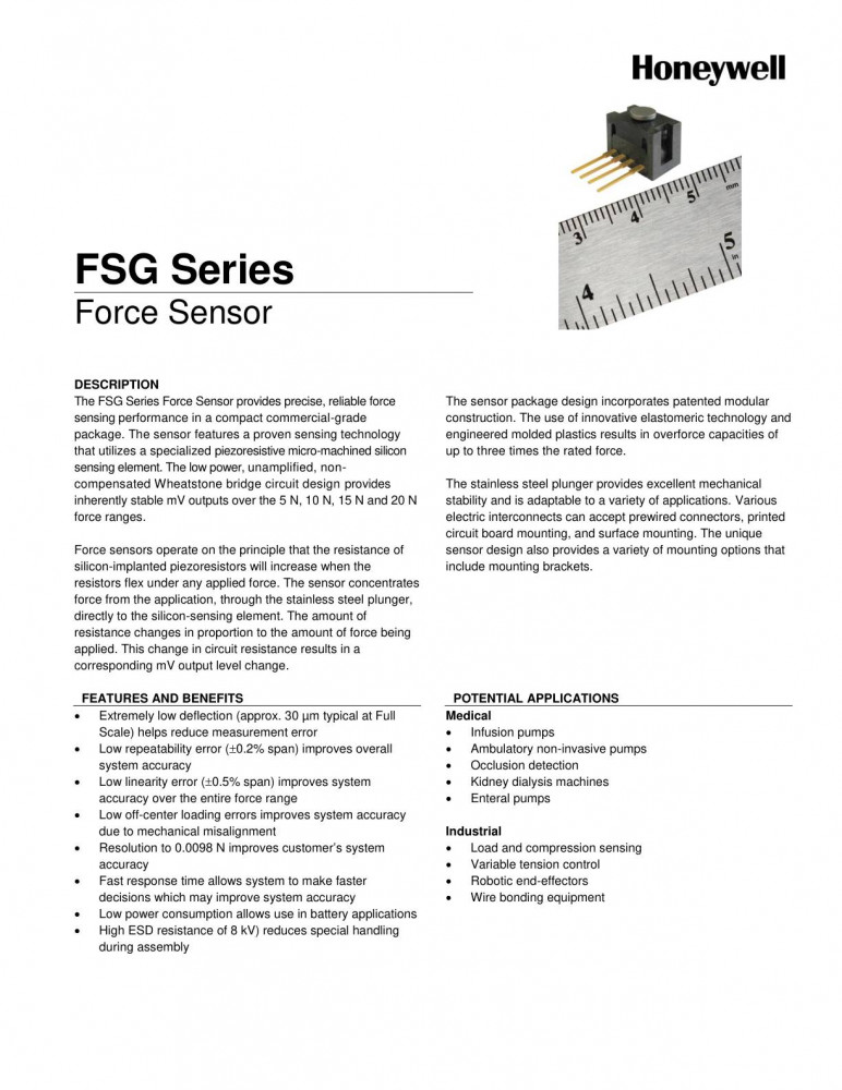 Honeywell FSG Series datasheet page 1