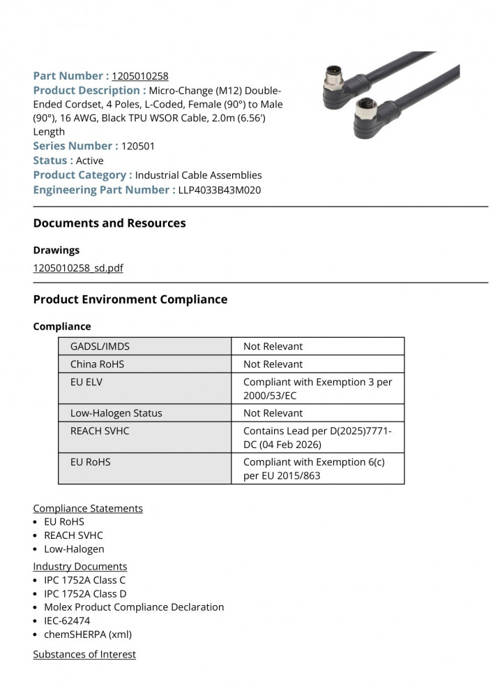 MOLEX product drawing, page 1