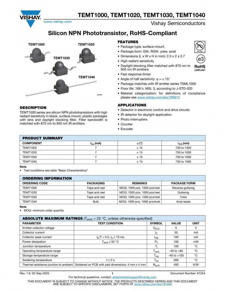 TEMT1020 datasheet page 1
