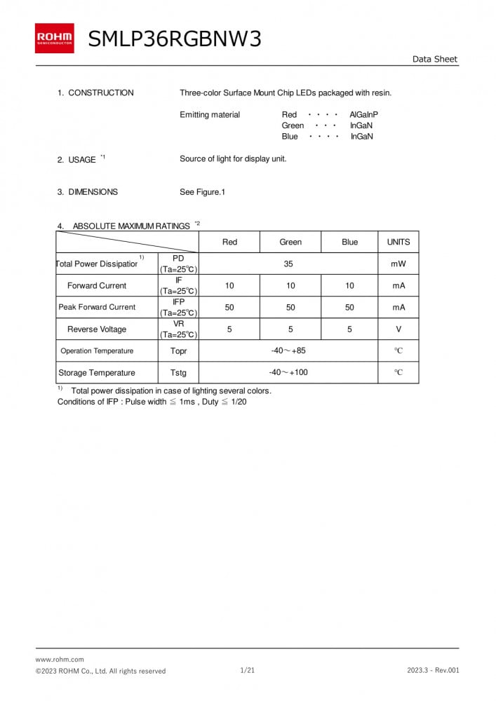 SMLP36RGBNW3 technical document page 1