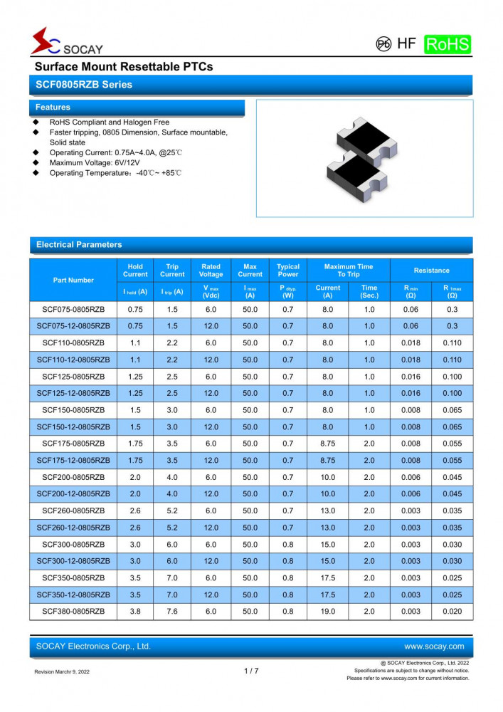 SCF0805RZB datasheet page 1